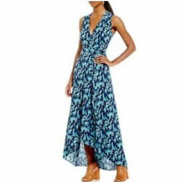 H by Halston | Dresses | Halston Watercolor Print True Wrap Maxi Dress ...